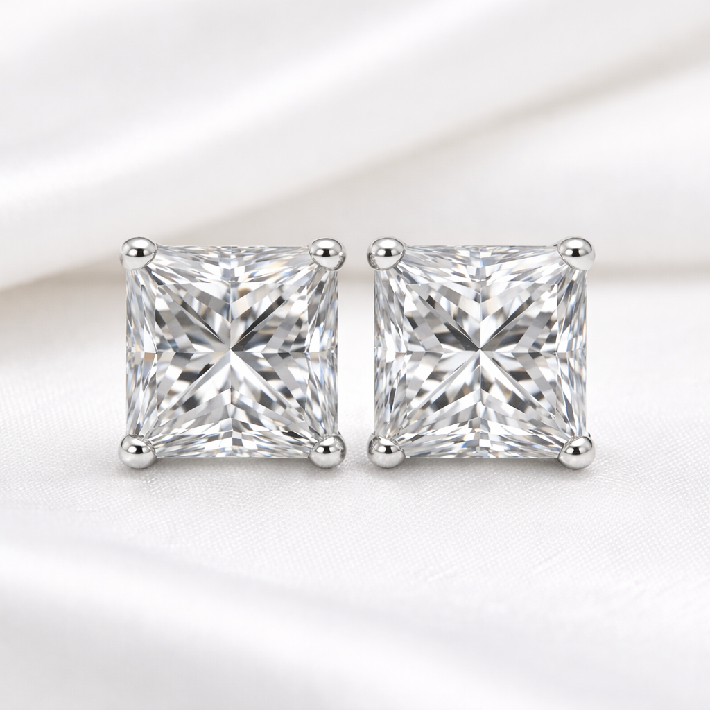 Matched Pair - 2=4.04ct Princess Natural Diamonds (GIA)